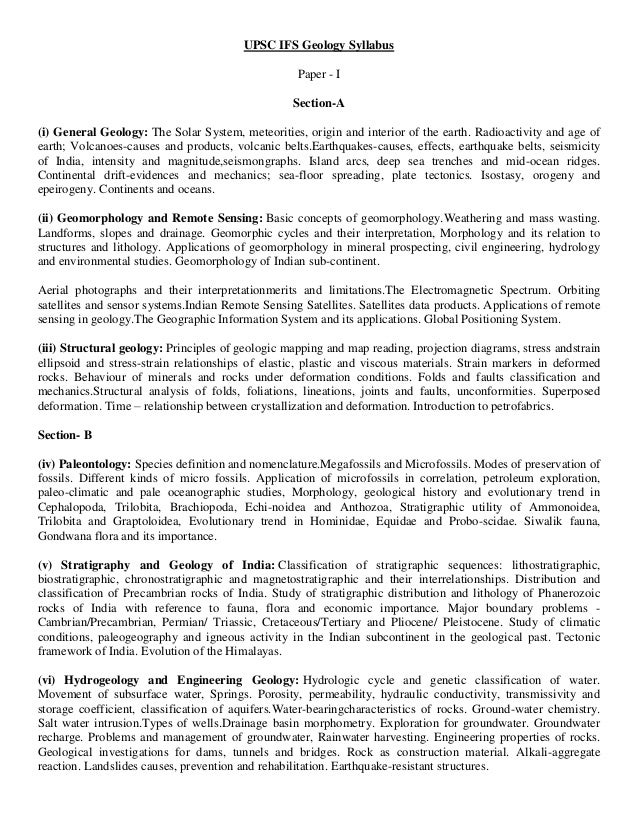 Upsc ifos geology syllabus