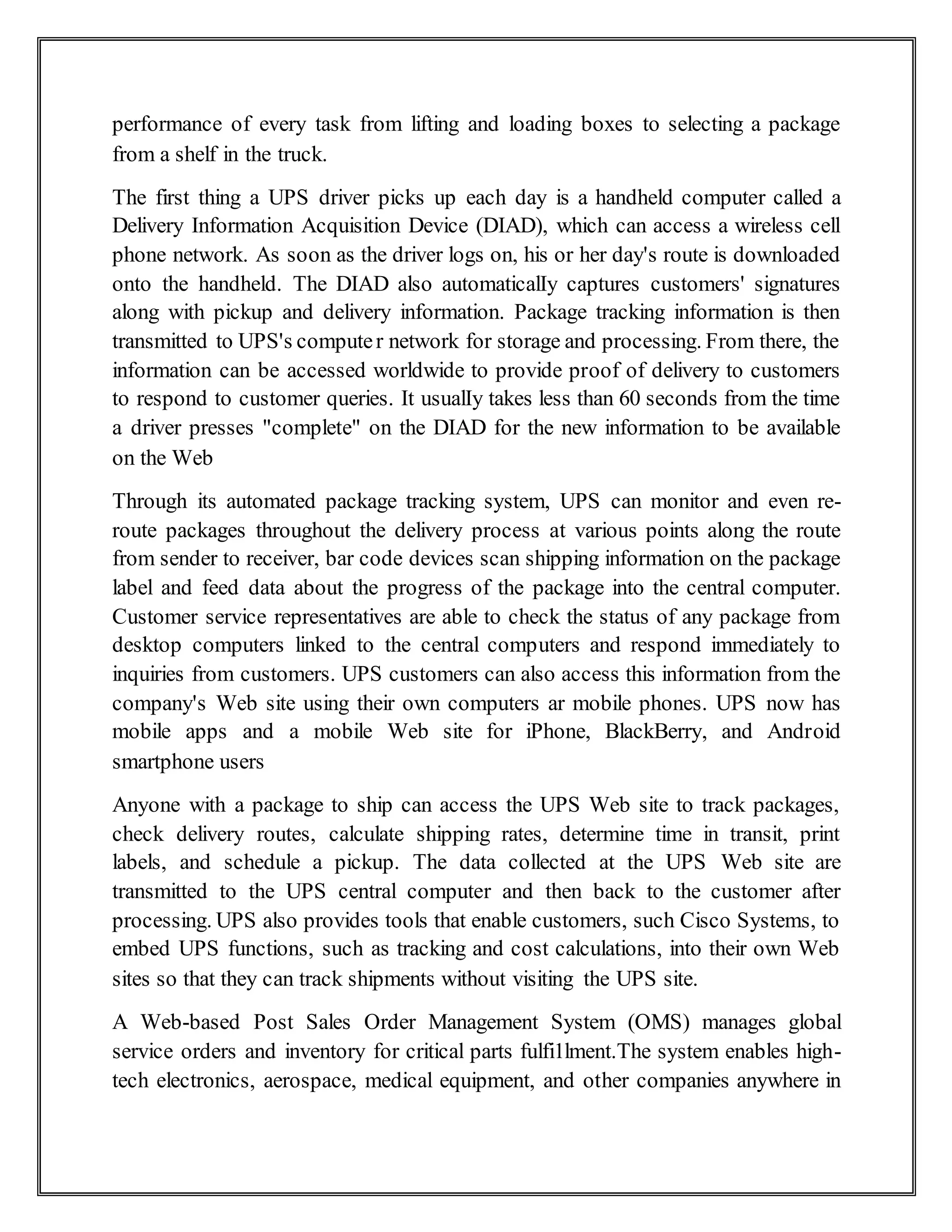 UPS COMPETES GLOBALLY WITH INFORMATION TECHNOLOGY | DOCX