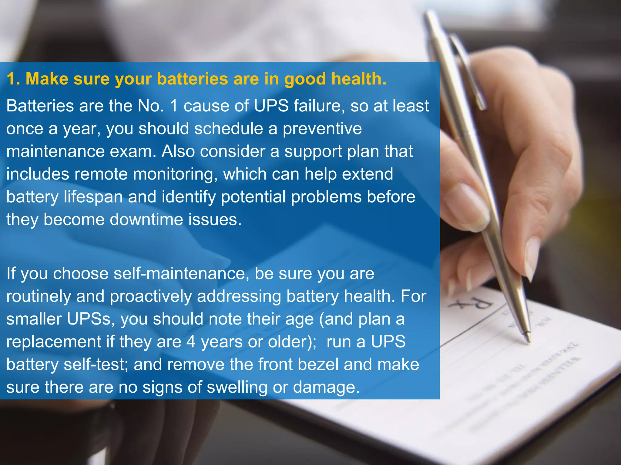 UPS battery backup health checklist | PPT | Business | Business and Finance