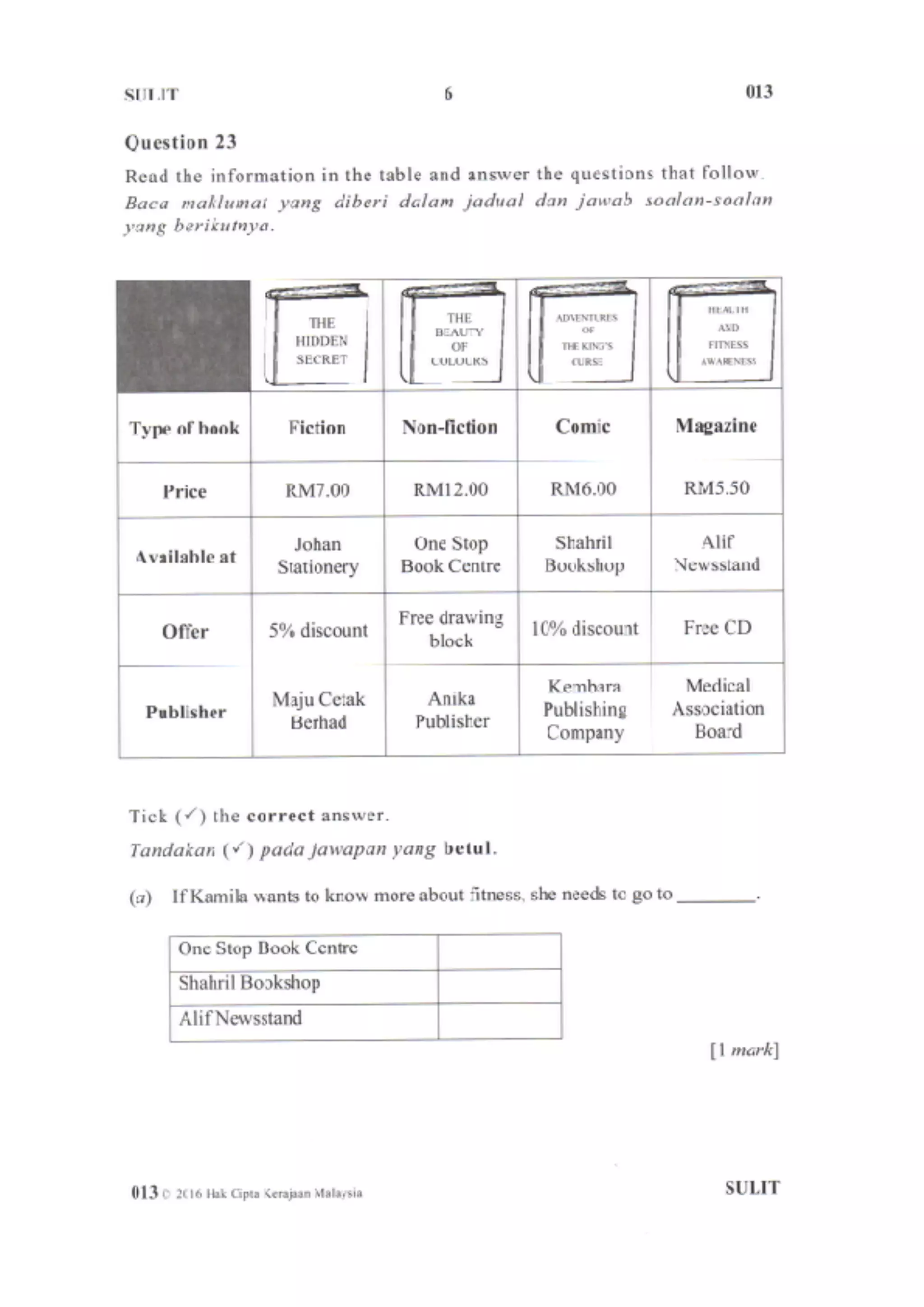 UPSR 2016 - English Paper 013 | PDF