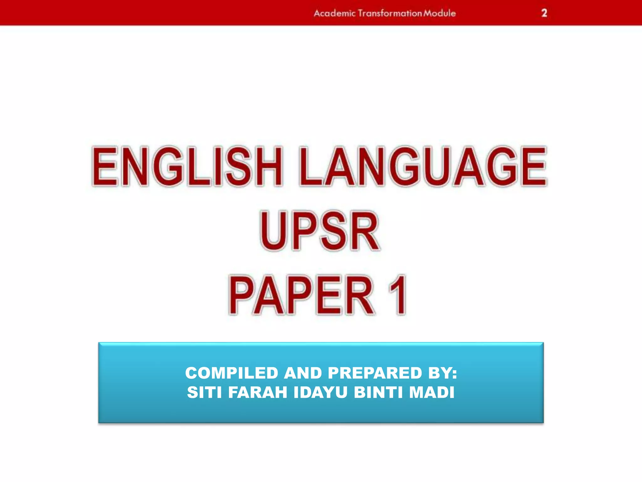 Upsr English Paper 1 2015 | PPTX | Educational Assessment | Education