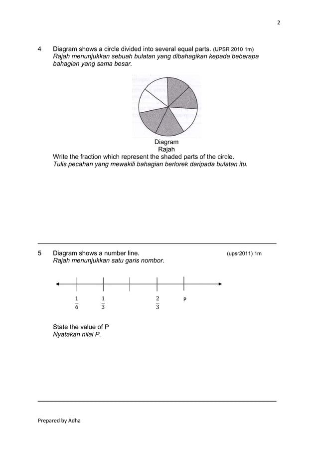 Upsr past year question paper 2 fraction | PDF