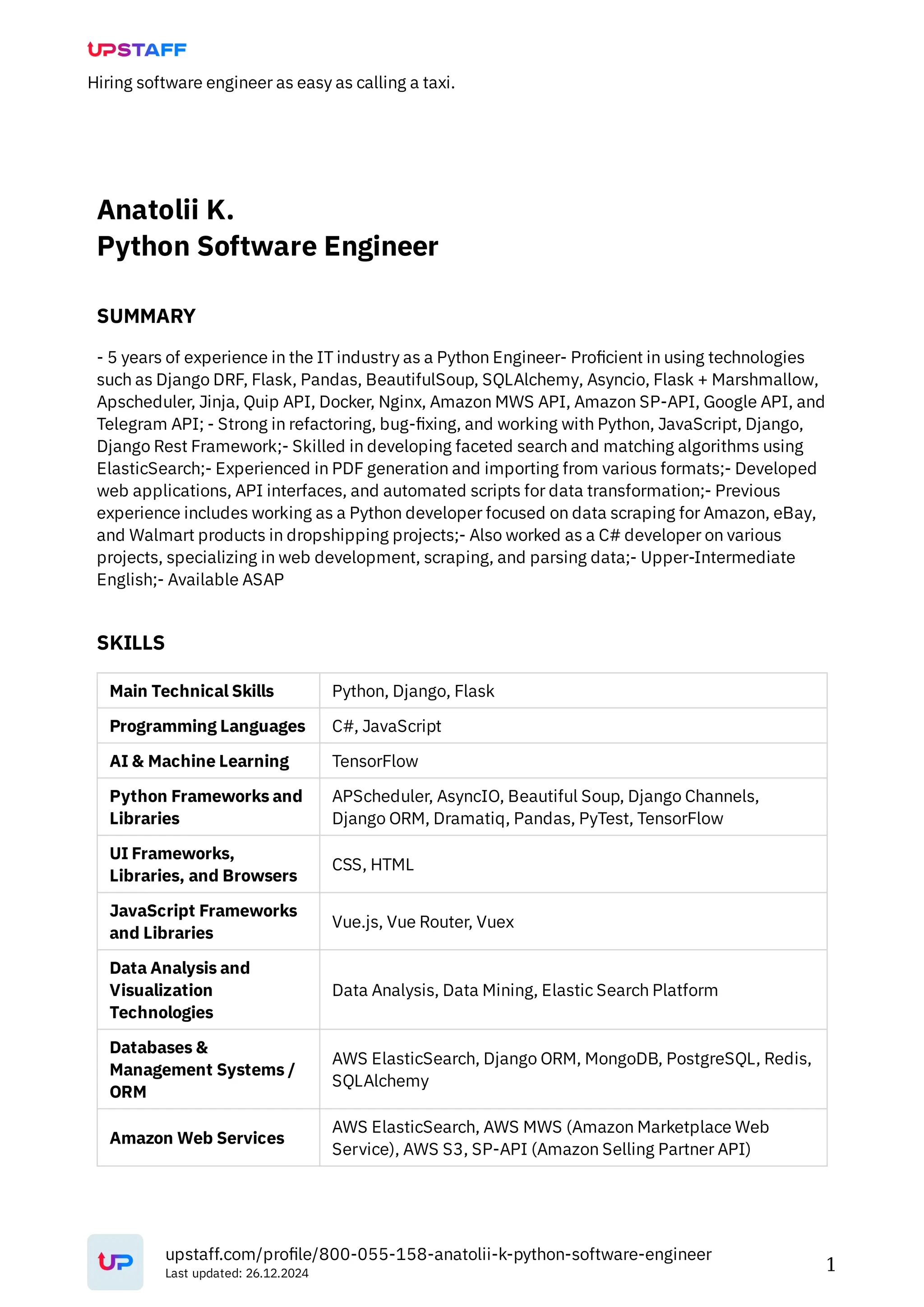 Python Software Engineer, AI at Upstaff | PDF