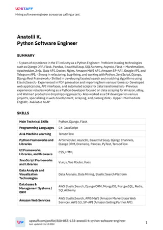 Python Software Engineer, AI at Upstaff | PDF