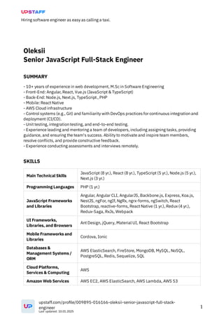 Senior JavaScript Full Stack Engineer from Upstaff | PDF