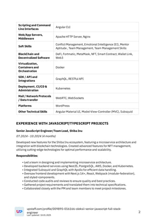 Senior JavaScript Full Stack Engineer from Upstaff | PDF