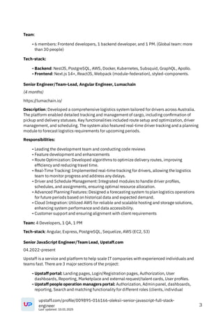 Senior JavaScript Full Stack Engineer from Upstaff | PDF