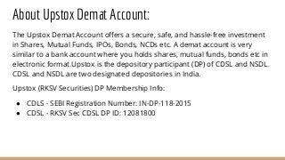 Upstox Demat Account - Opening Charges, Process and Review | PPTX