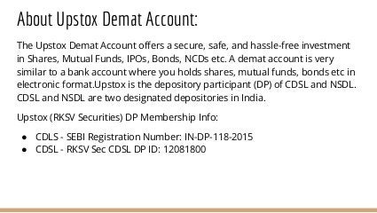 Upstox Demat Account - Opening Charges, Process and Review | PPT