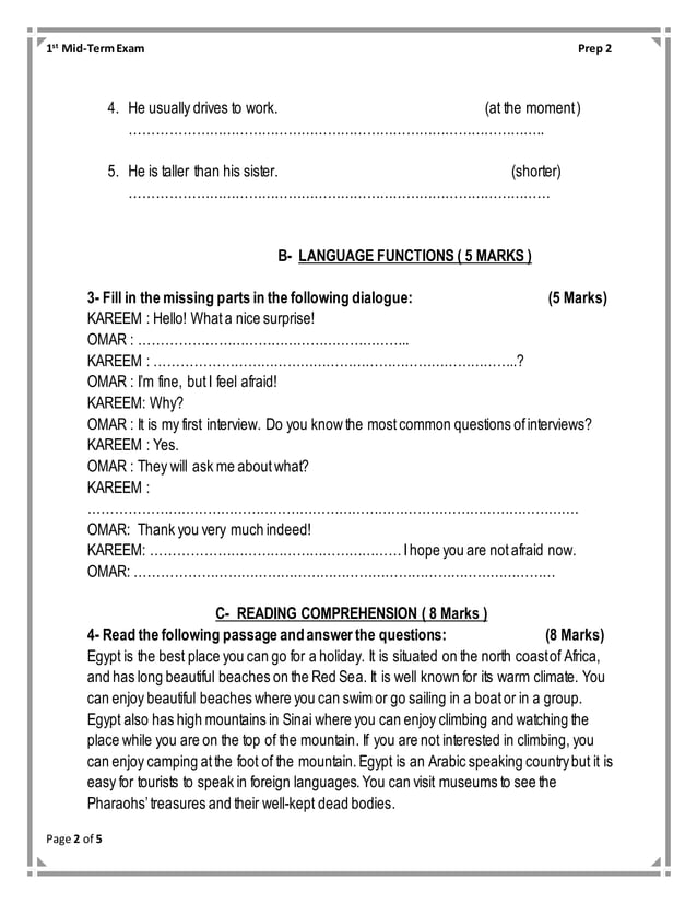 Upstream B2 Mid-Term Exam 1 | DOCX