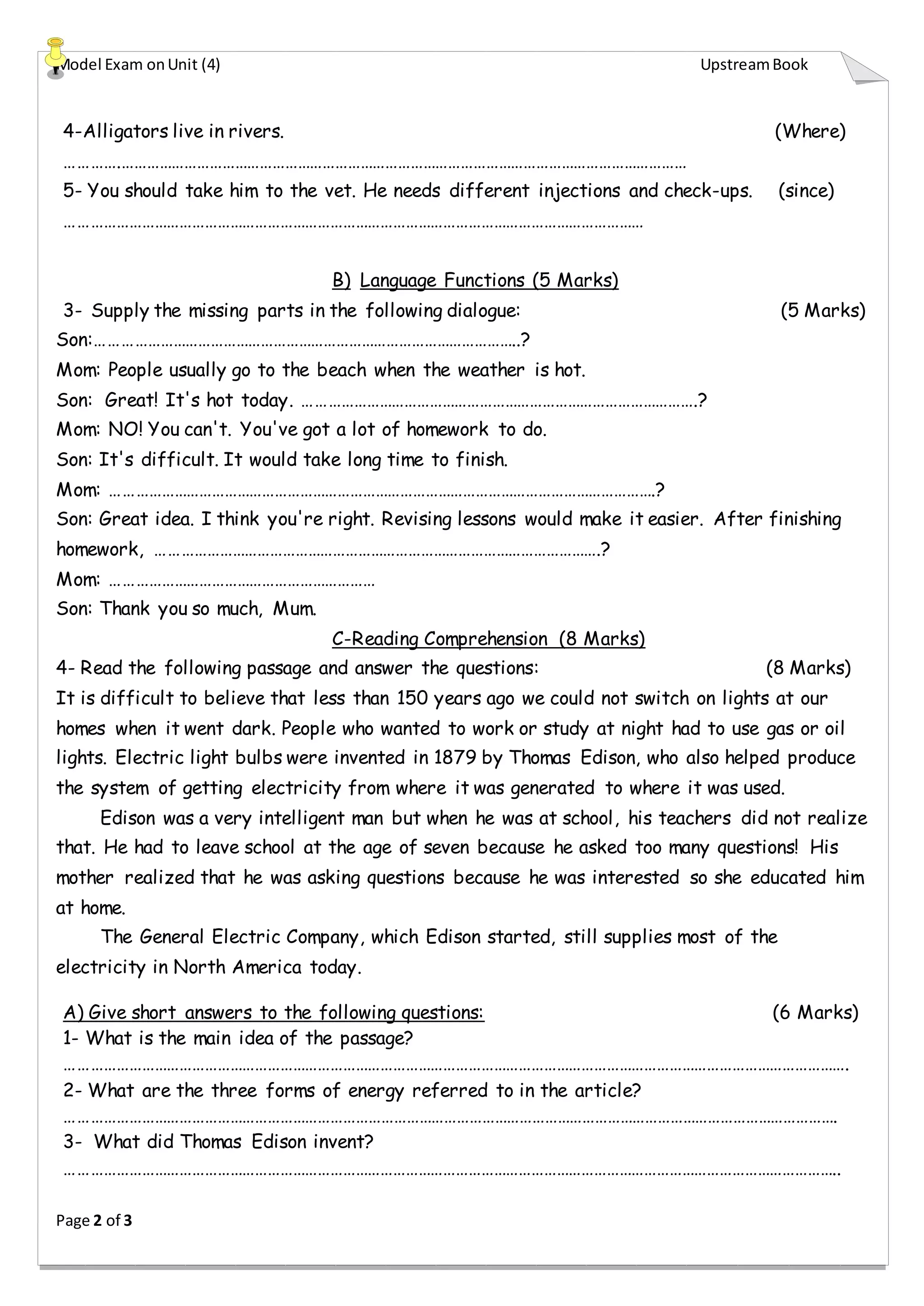 Upstream A2 Unit (4) Worksheet | PDF