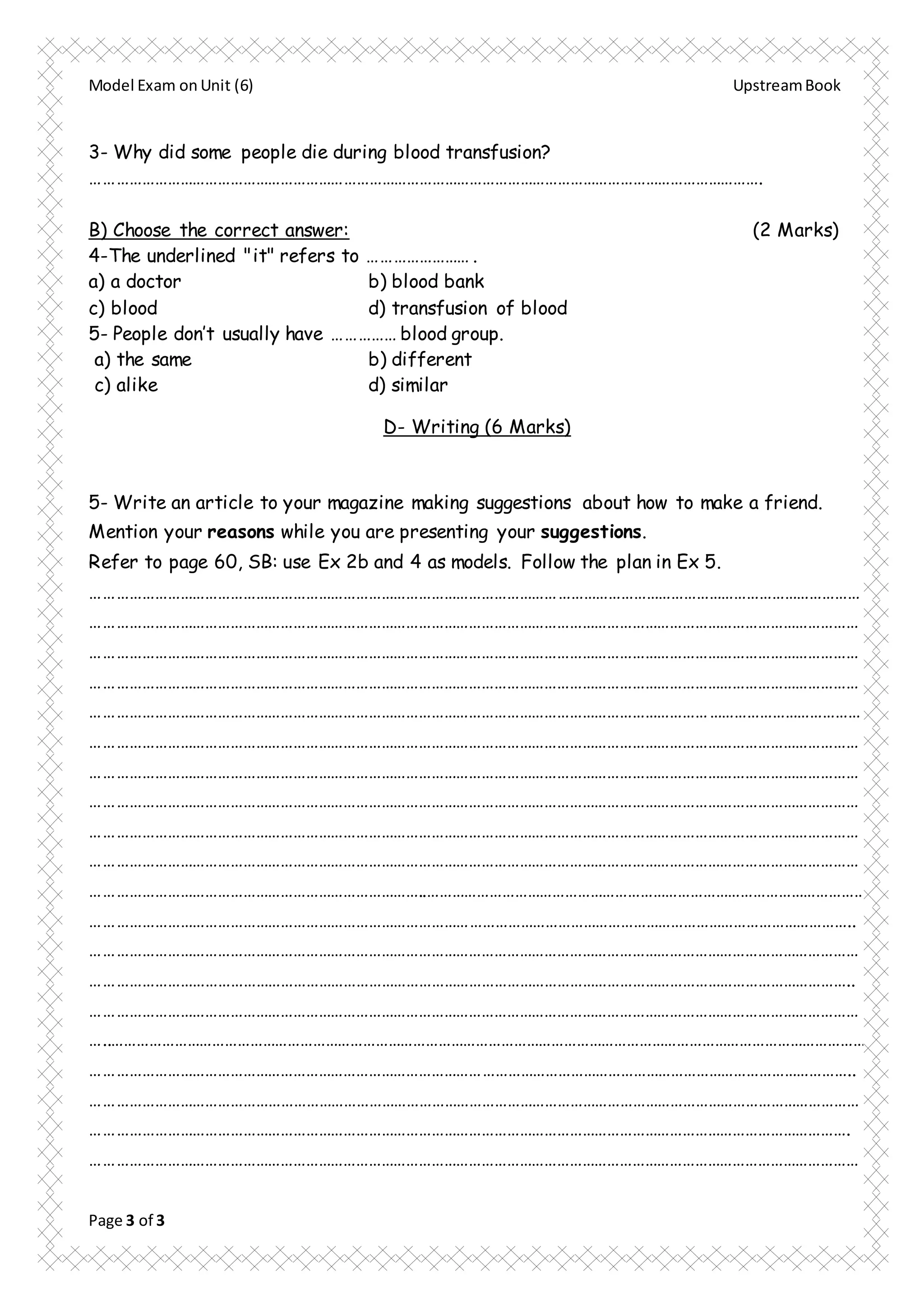 Upstream A2 Unit 6 Worksheet | DOCX