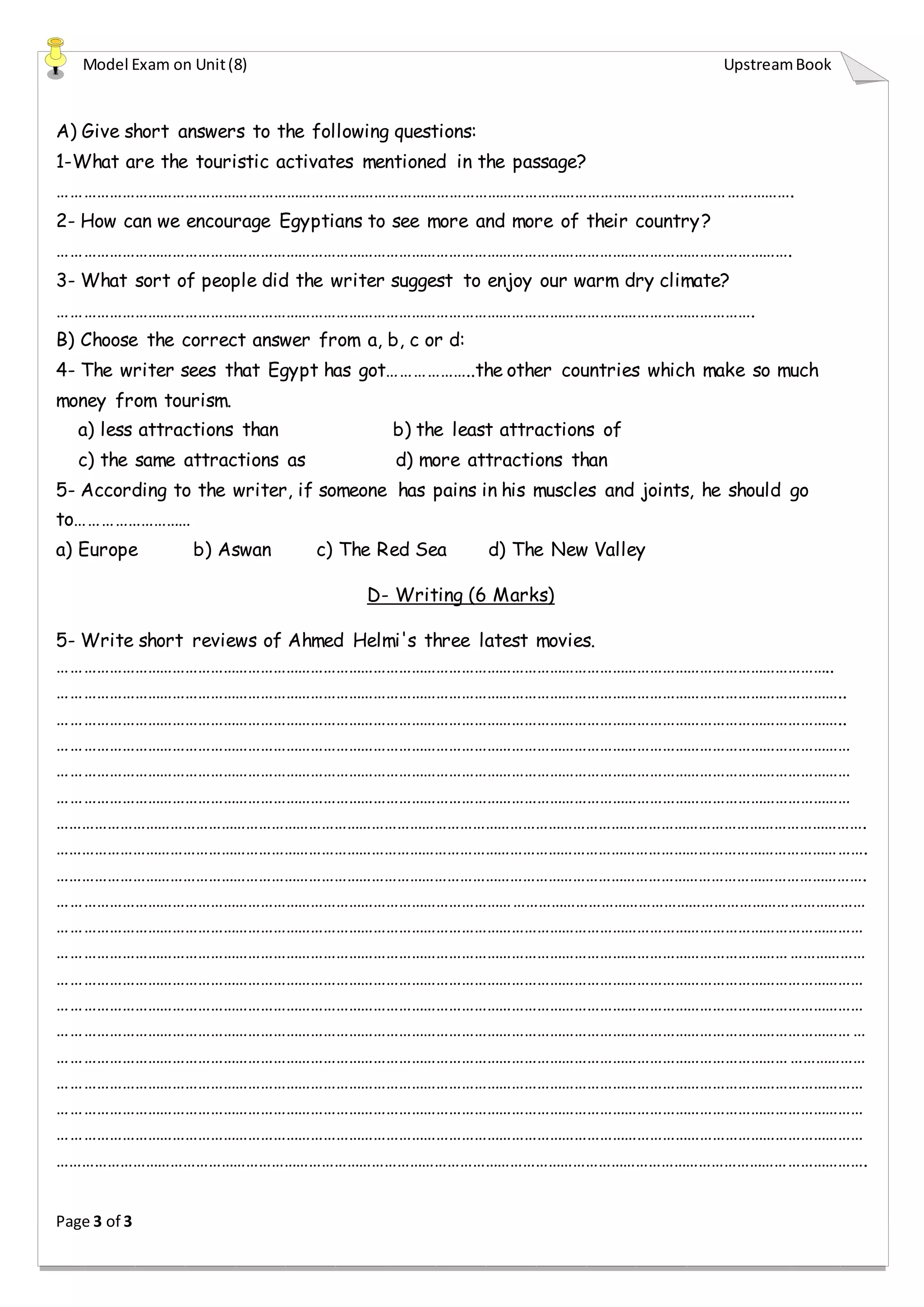 Upstream A2 Unit 8 Worksheet | DOCX