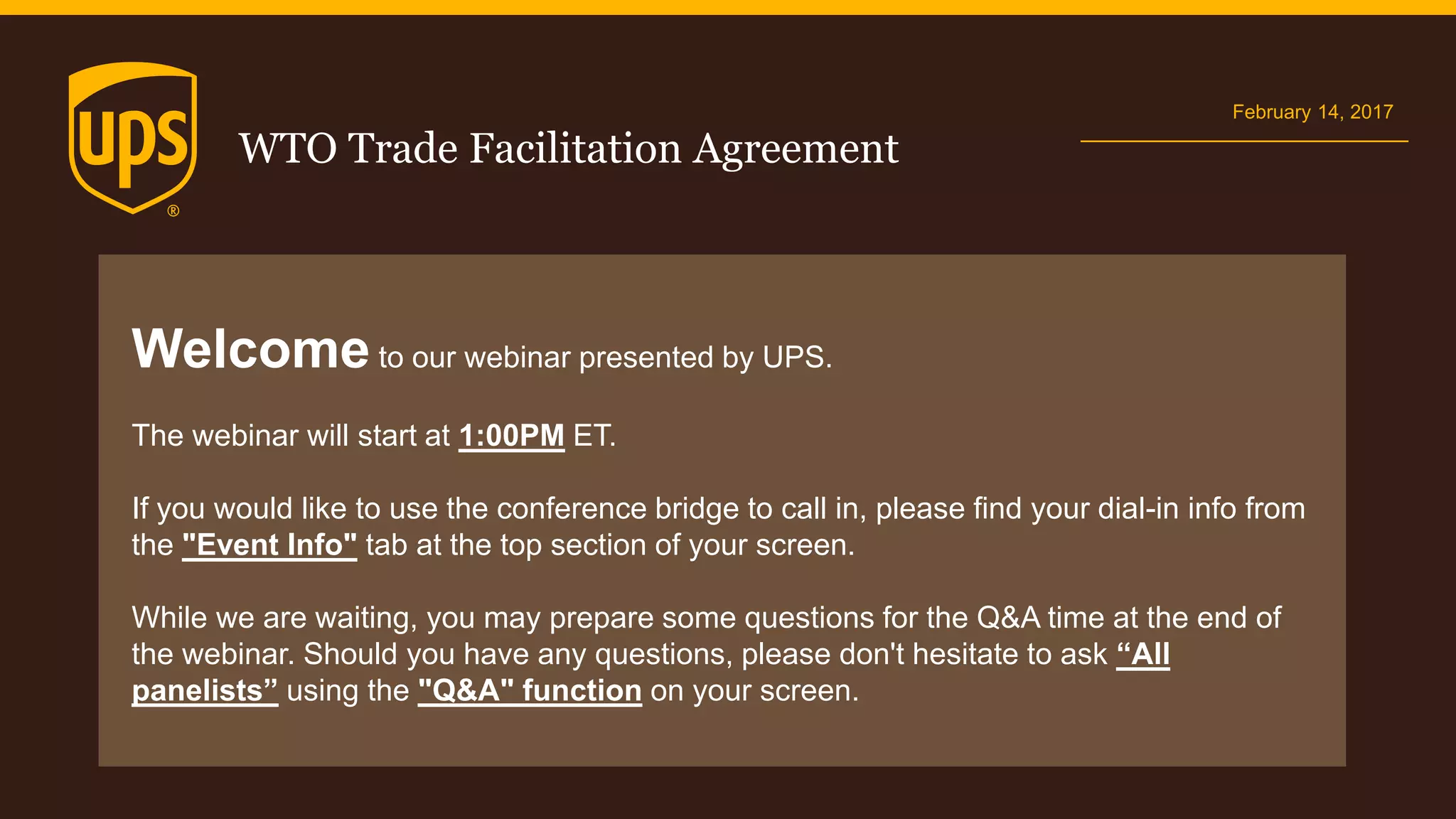 UPS WTO Trade Facilitation Agreement Webinar Powerpoint | PPT