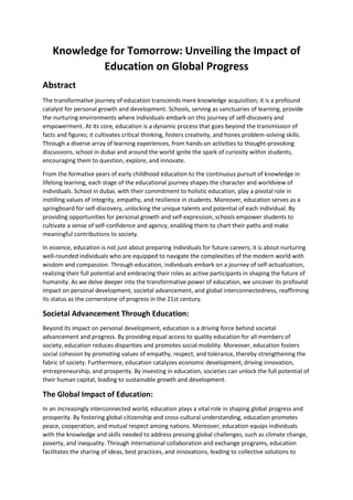 Knowledge for Tomorrow: Unveiling the Impact of Education on Global Progress | PDF