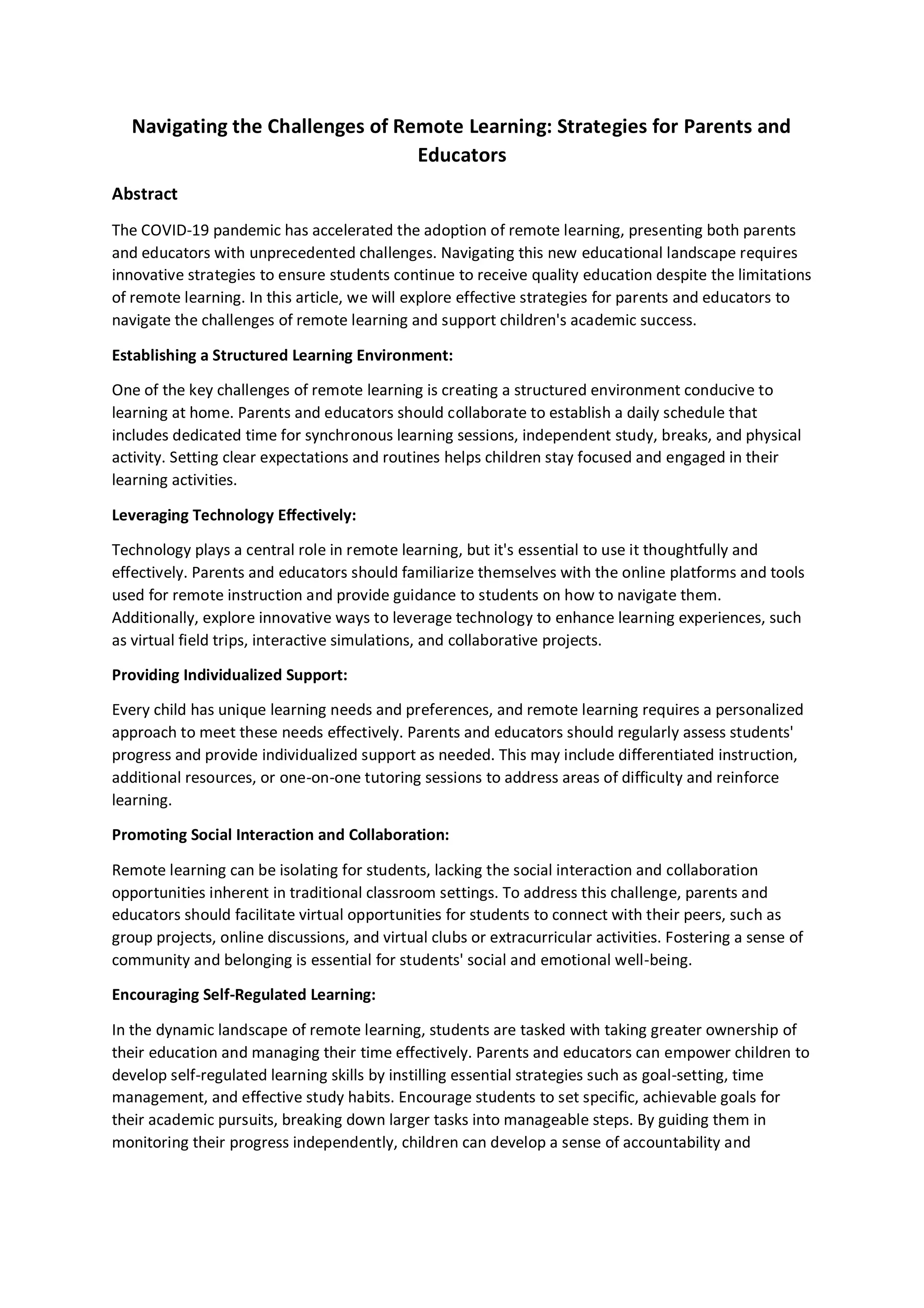 Navigating the Challenges of Remote Learning: Strategies for Parents ...