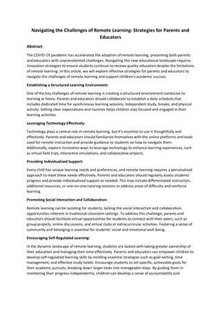 Navigating the Challenges of Remote Learning: Strategies for Parents ...
