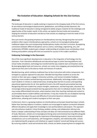 The Evolution of Education: Adapting Schools for the 21st Century | PDF