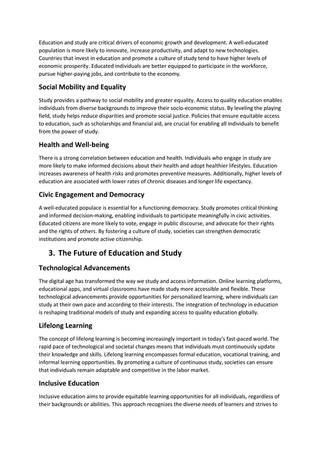 The Importance of Study: Unlocking the Power of Education | PDF