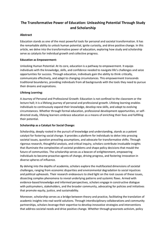 The Transformative Power Of Education Unleashing Potential Through