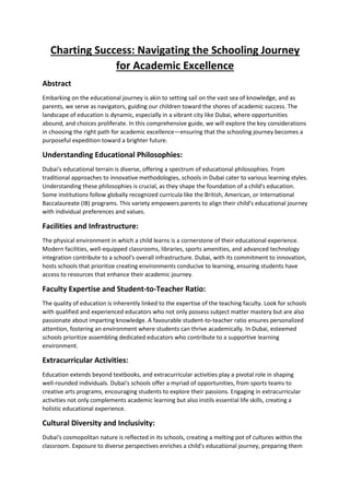 Charting Success: Navigating the Schooling Journey for Academic ...