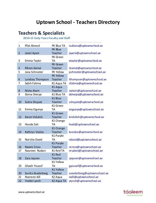 Uptown School - Teachers Directory