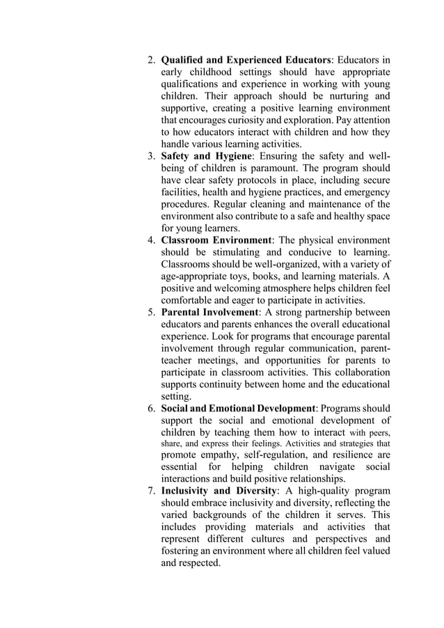 The Essential Guide to Early Childhood Education: What to Look for in a Pre-School Program | PDF