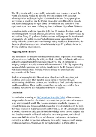 Uptown School-The Global Impact and Advantages of the IB Curriculum ...