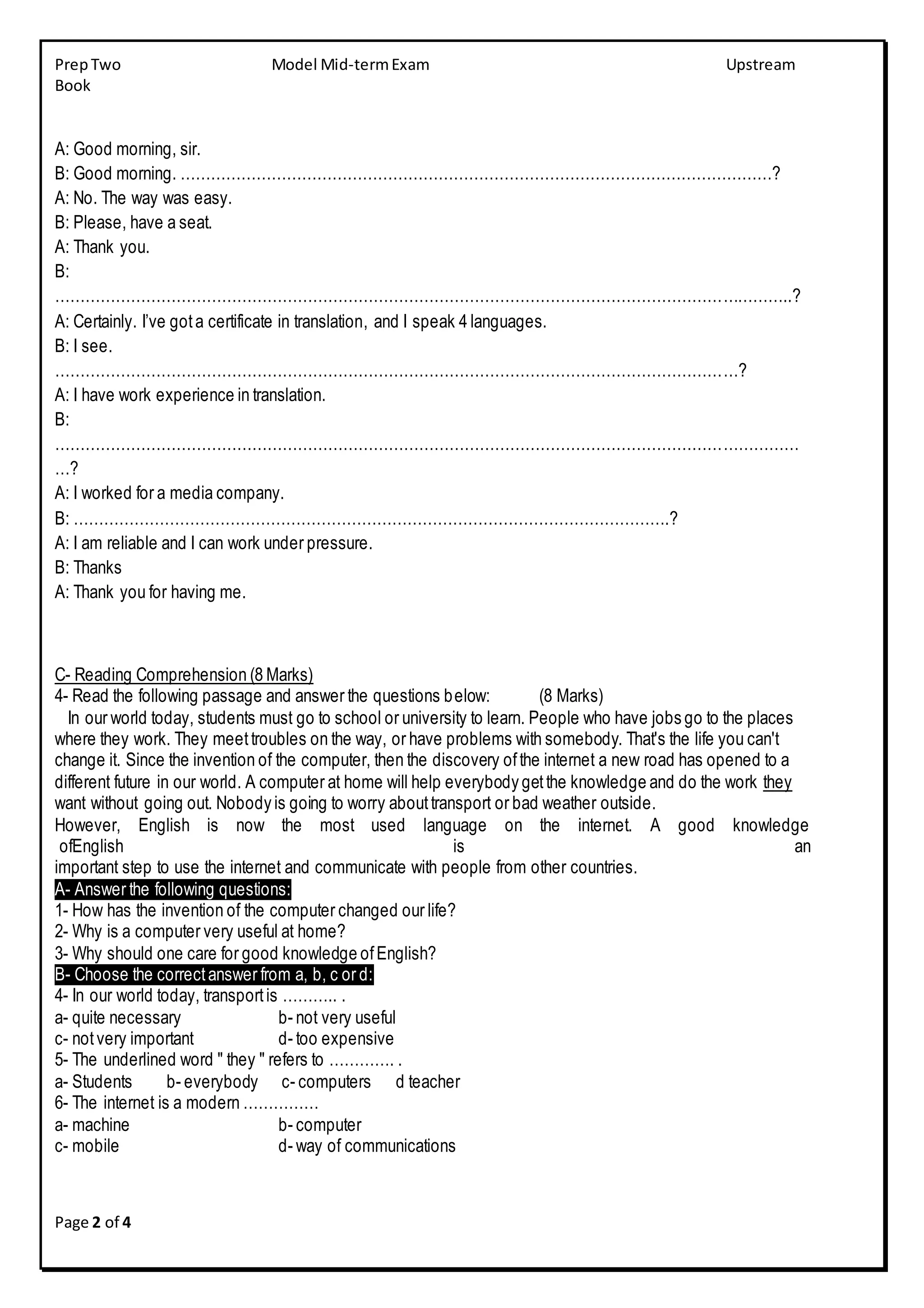 Upstream B2 Worksheet Units 1+2 | DOCX