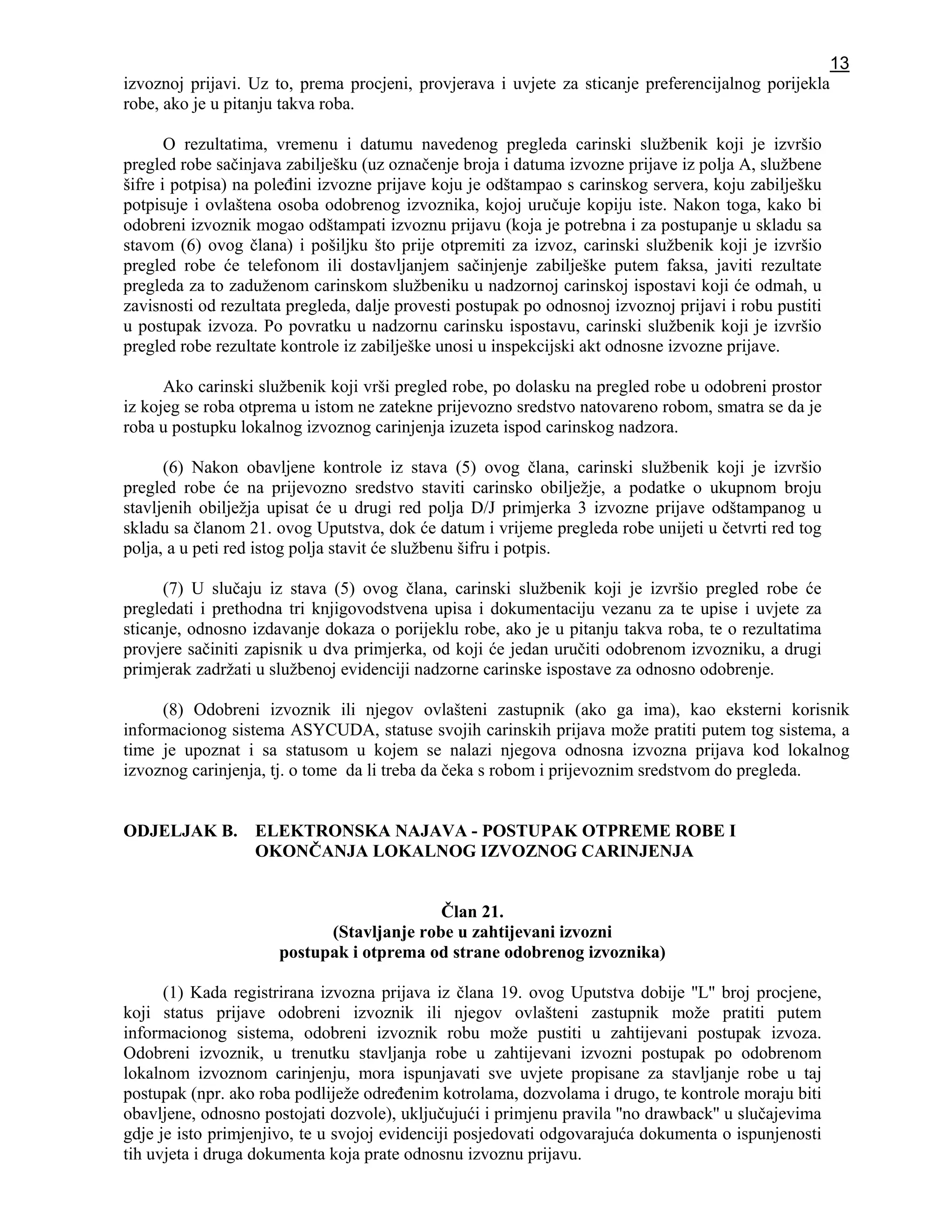 Uputstvo za lokalno izvozno carinjenje | PDF