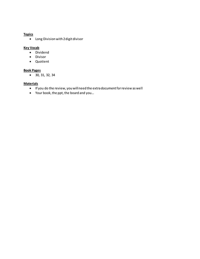 U2 l6 long division with 2 digit divisor lesson plan - milan | DOCX ...
