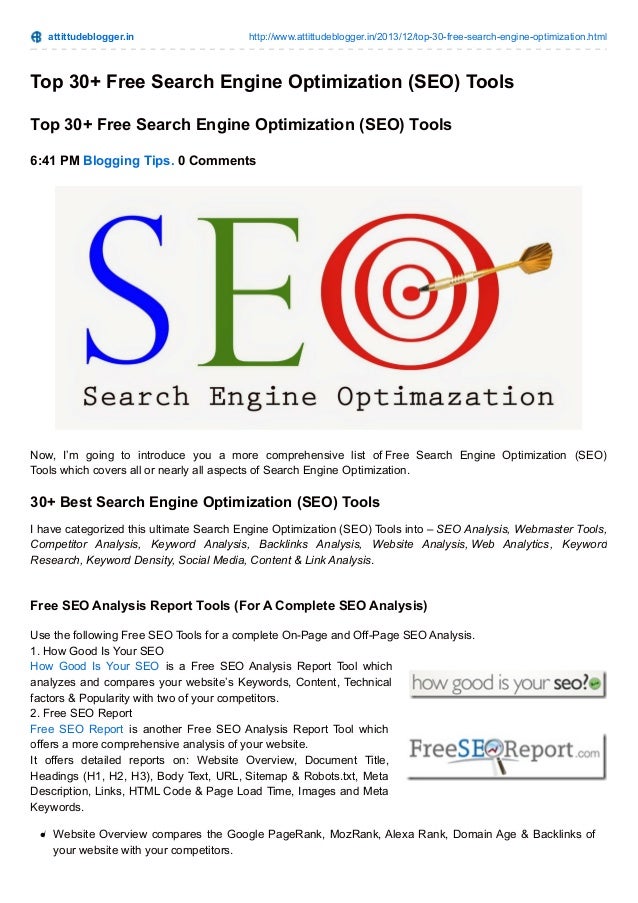 Top 30 free search engine optimization tools