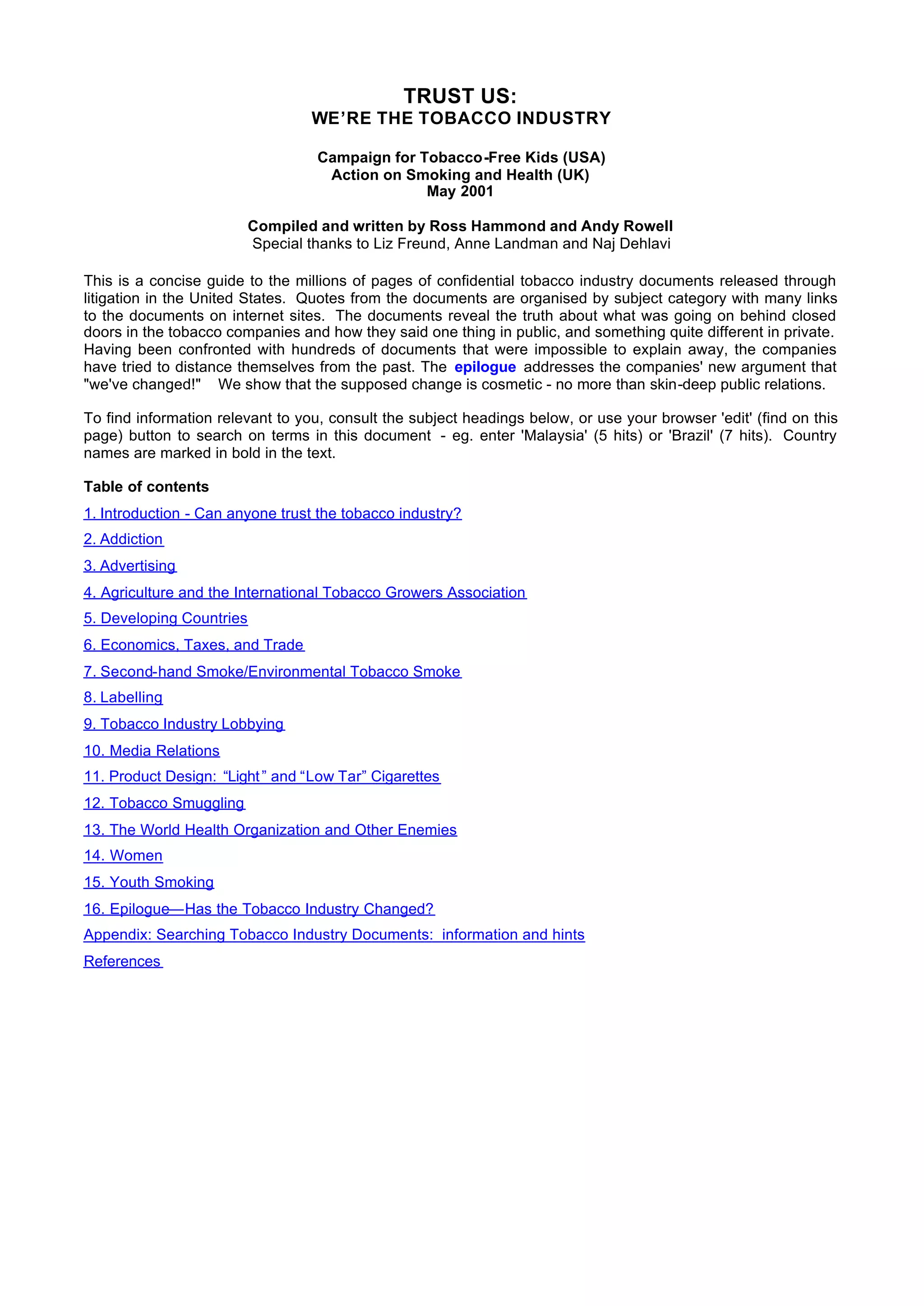 TRUST US: WE’RE THE TOBACCO INDUSTRY | PDF