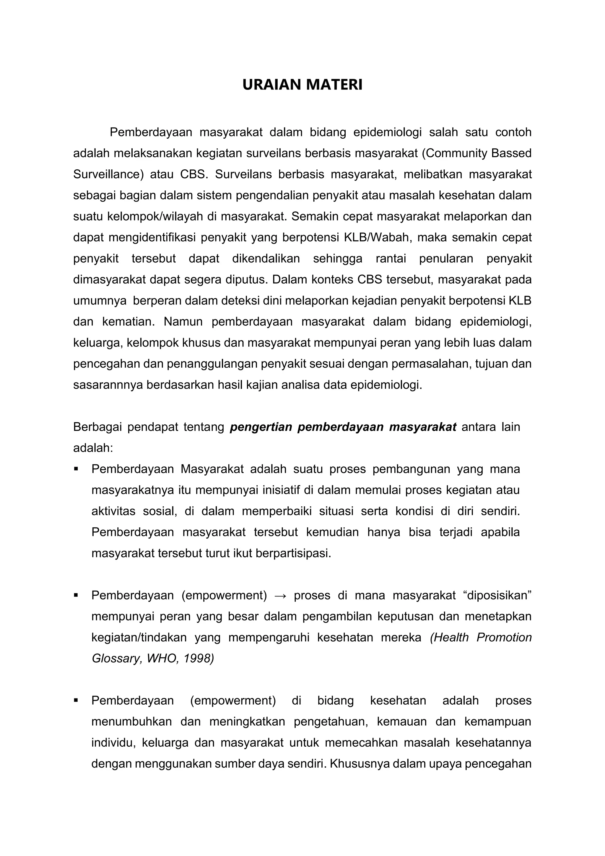 Uraian materi pemberdayaan masyarakat | PDF