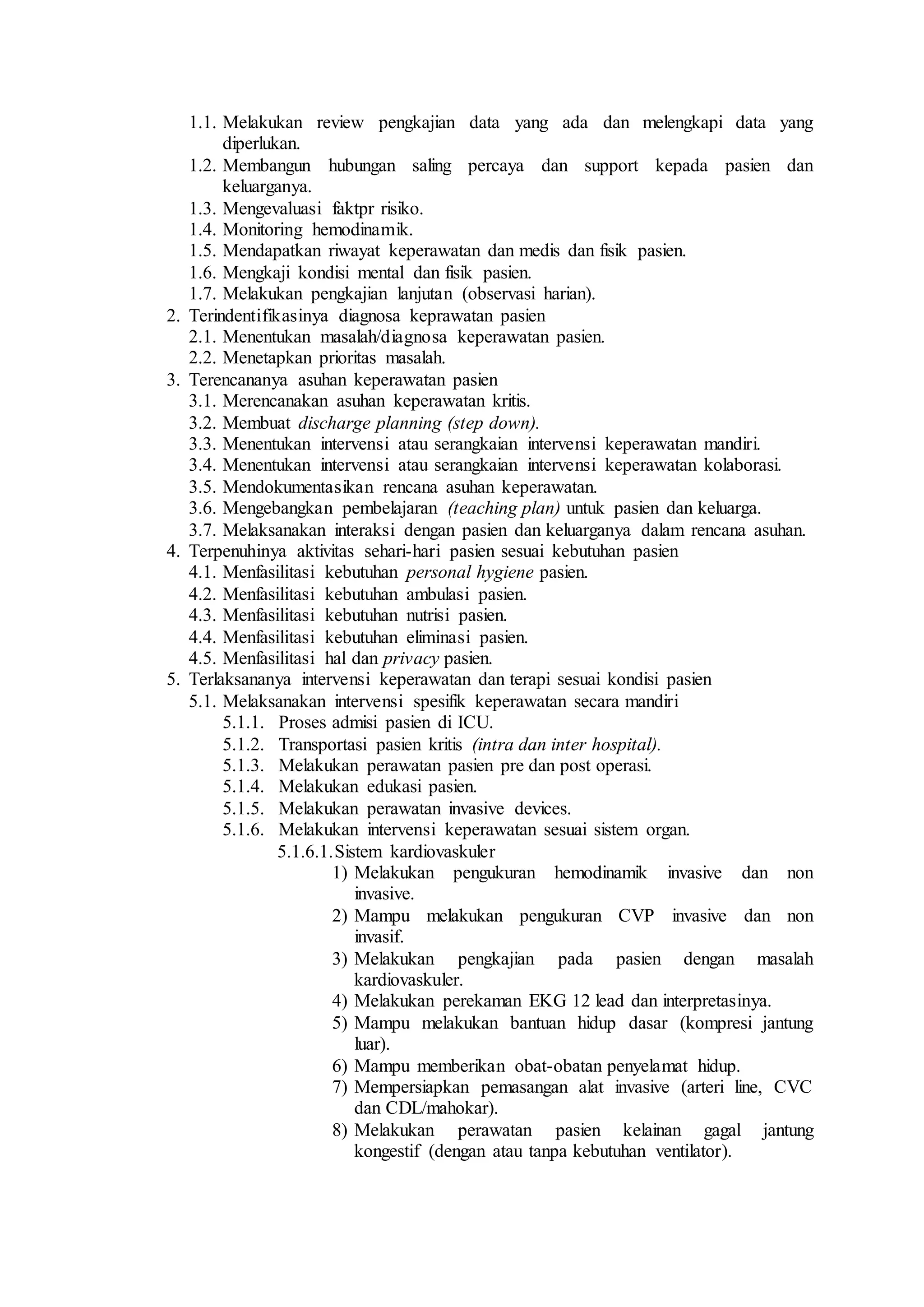 Uraian pekerjaan perawat klinik intensive care | DOC