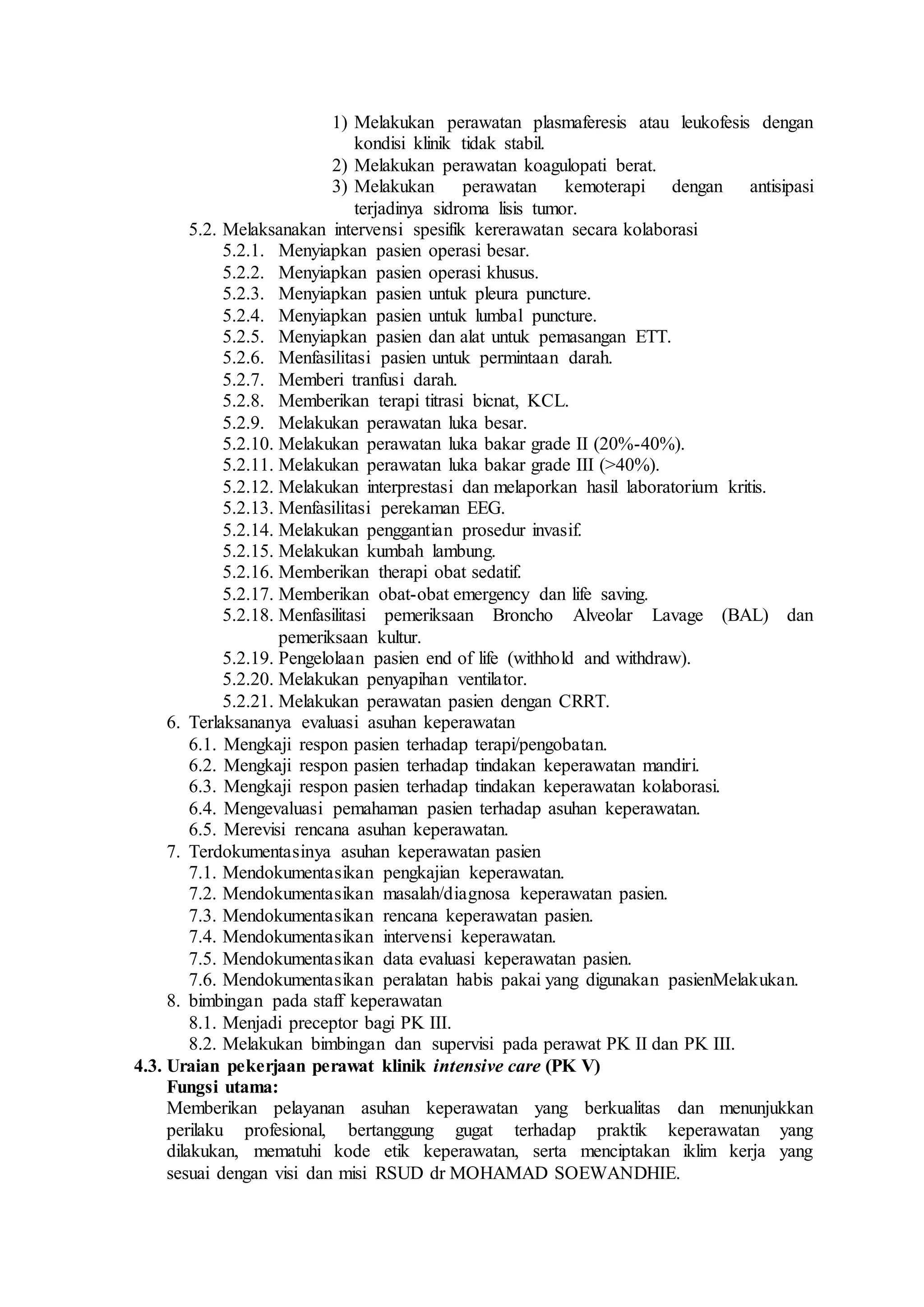 Uraian pekerjaan perawat klinik intensive care | DOC