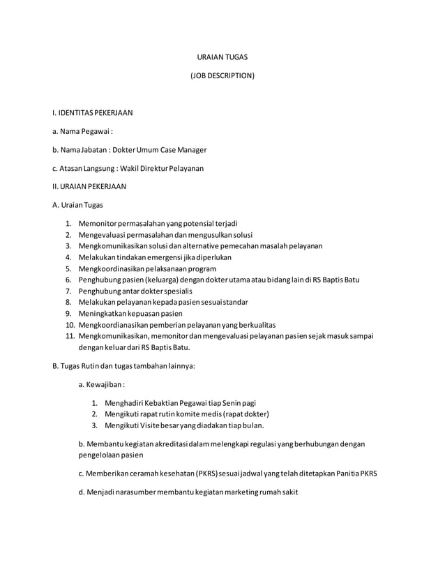 Uraian tugas gp cm | DOCX