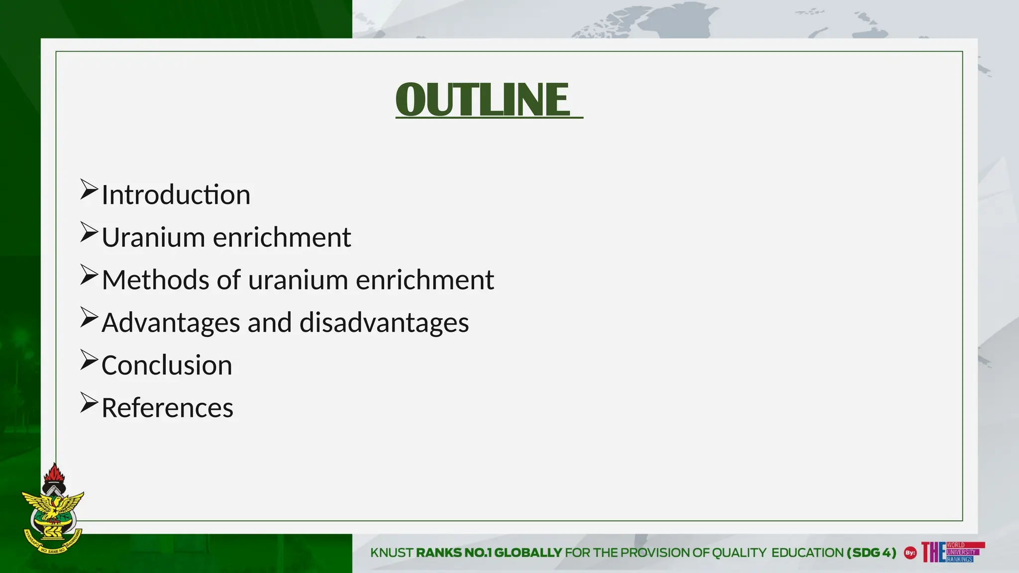 Uranium Enrichment .pptx. Introduction Uranium enrichment Methods of uranium enrichment ...