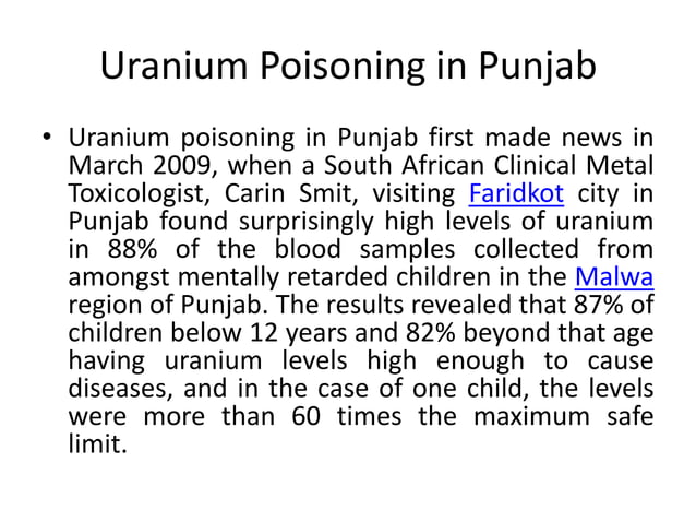Uranium poisoning in punjab | PPTX | Chemistry | Science