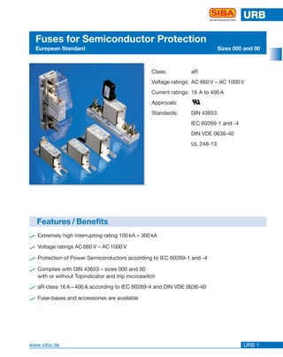 SIBA - URB DIN Bolted Contact Fuses, Semiconductor Protection Low Voltage | PDF
