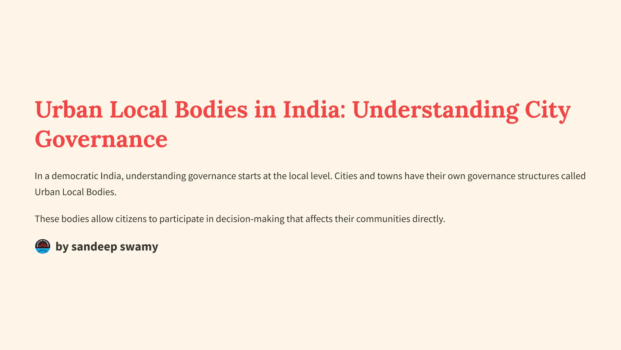 Grassroots democracy-LOCAL GOVERNMENT IN URBAN AREAS /Urban-local ...