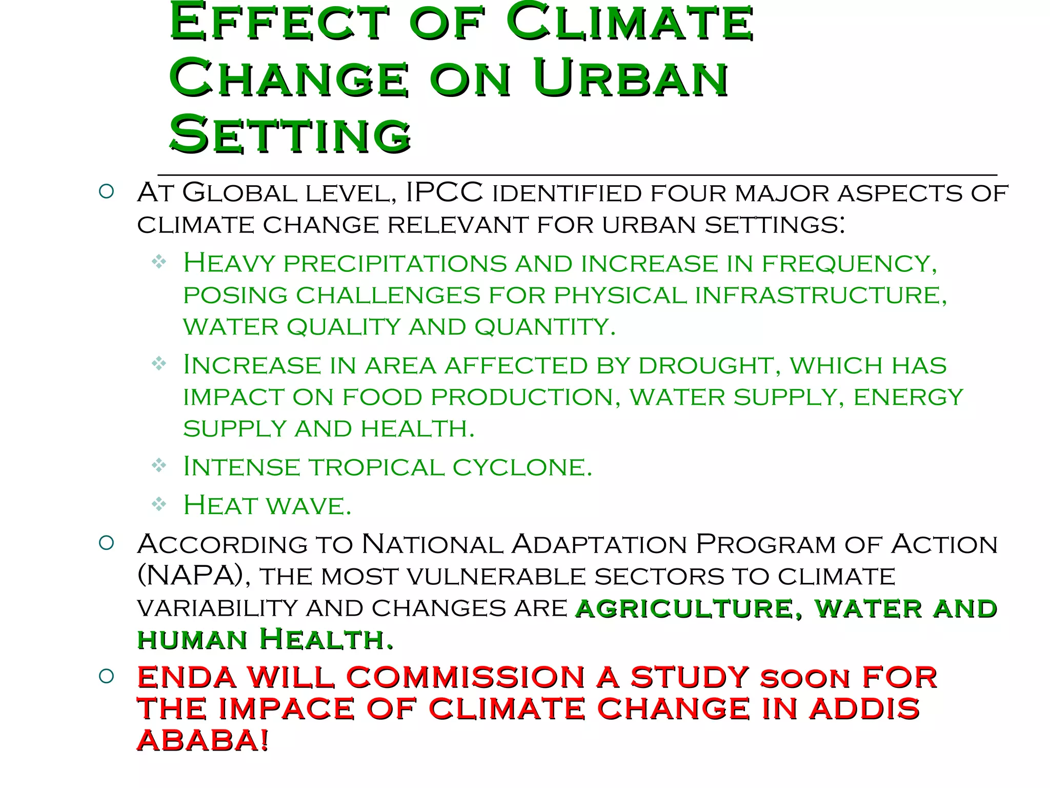 Urban agriculture and climate change enda ethiopia | PPT