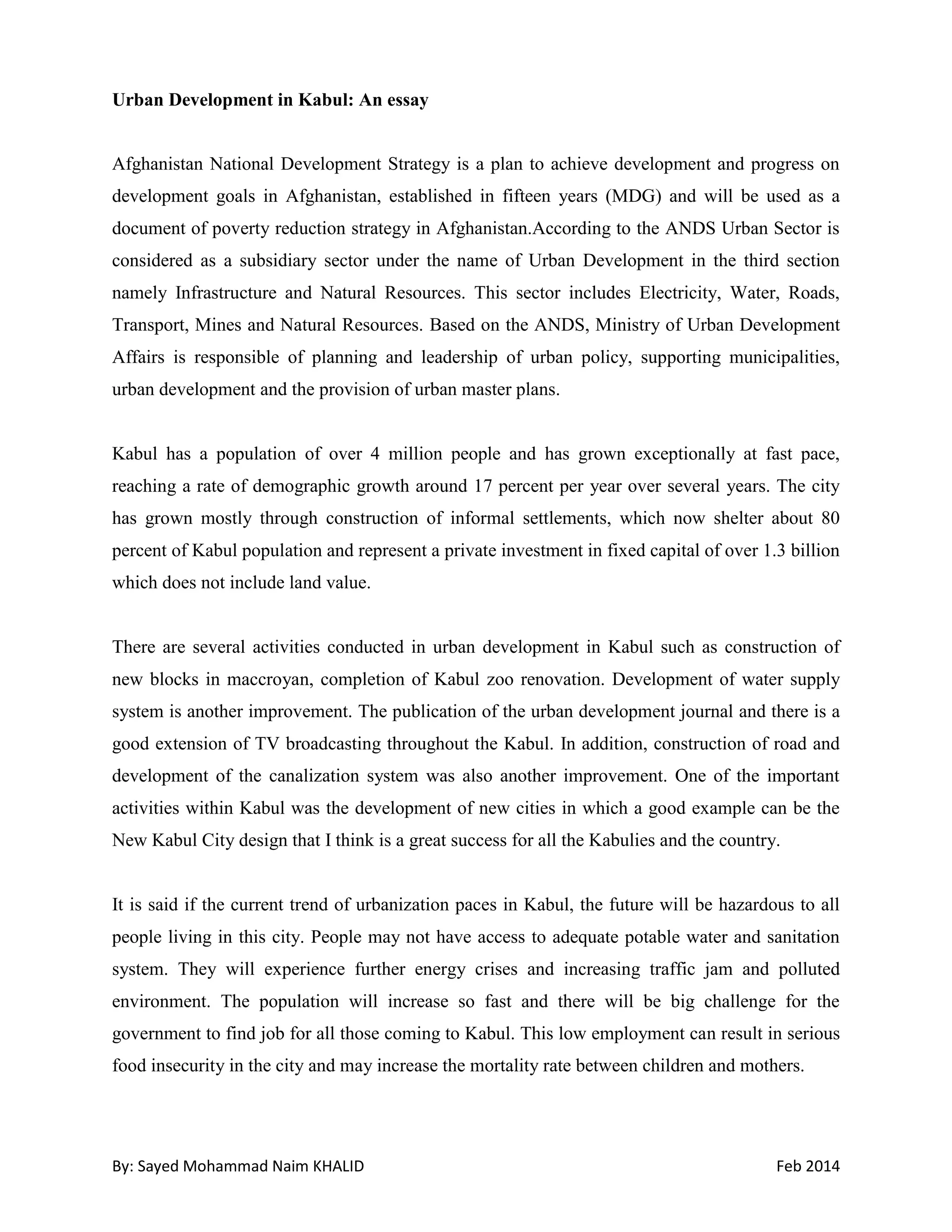 Urban development in kabul naim khalid | PDF