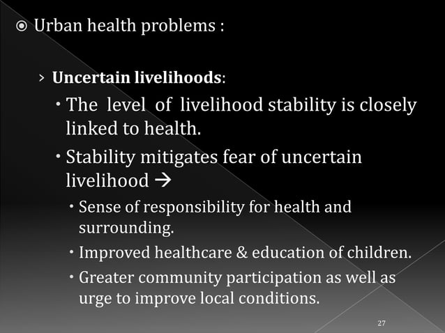 Urban health - issues and challenges | PPTX | Diseases and Conditions ...