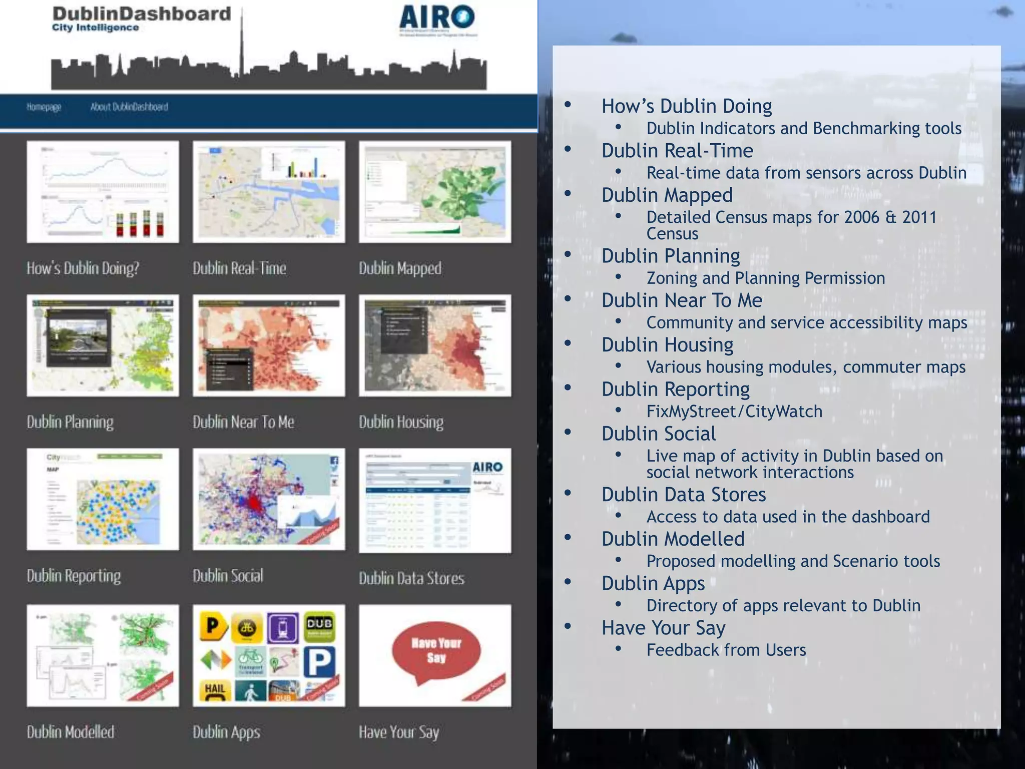 Urban indicators, city benchmarking, and real time dashboards: Knowing ...
