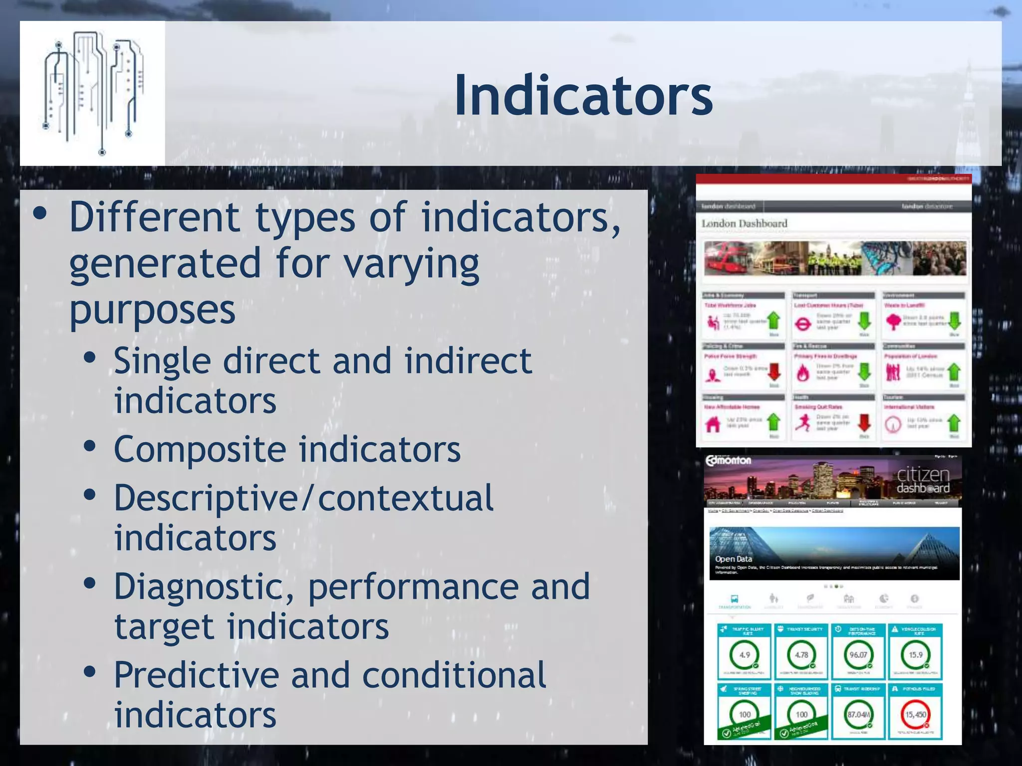 Urban indicators, city benchmarking, and real time dashboards: Knowing ...