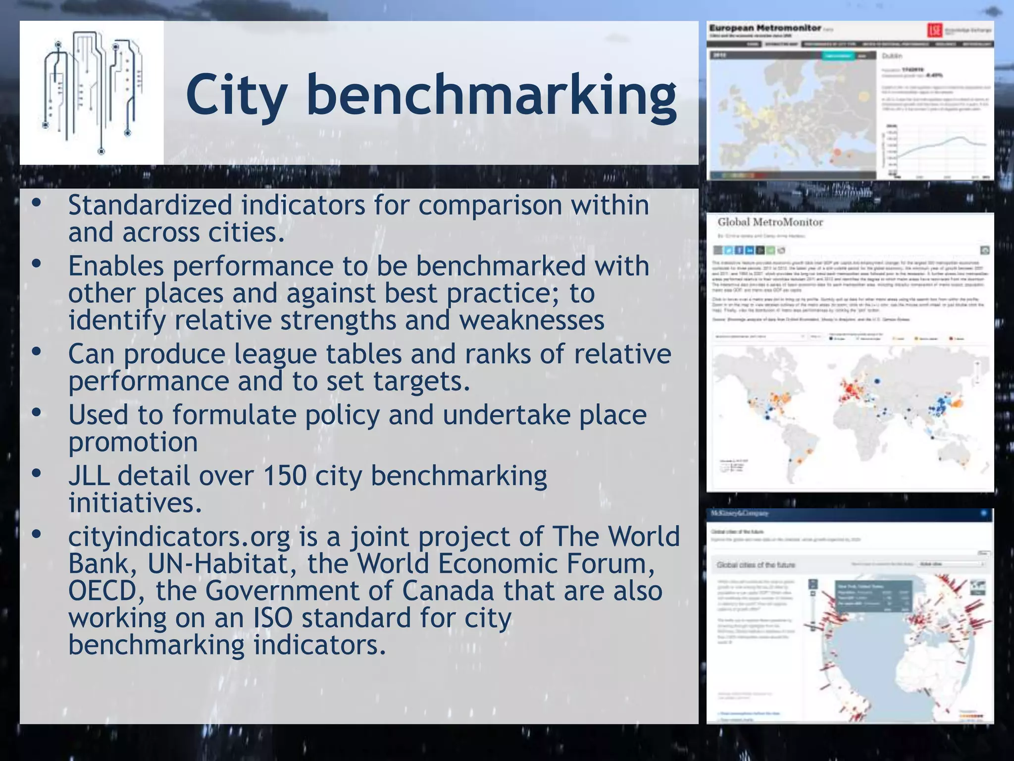 Urban indicators, city benchmarking, and real time dashboards: Knowing ...
