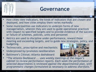 Urban indicators, city benchmarking, and real time dashboards: Knowing ...