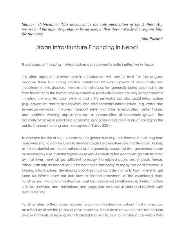 Urban infrastructure financing in nepal | PDF