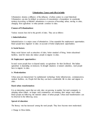 Urbanisation causes and effect in india | DOCX